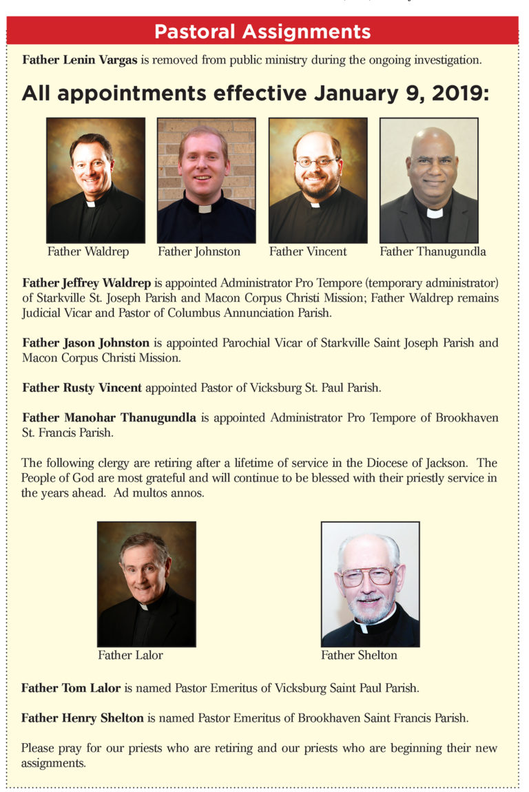 Pastoral Assignments - Mississippi Catholic